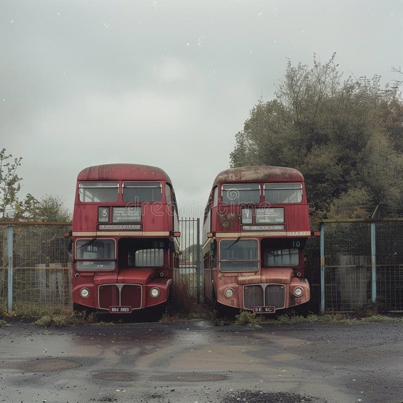 Double-decker Buses Awaiting at a Secluded Bus Stop Behind a Closed ...