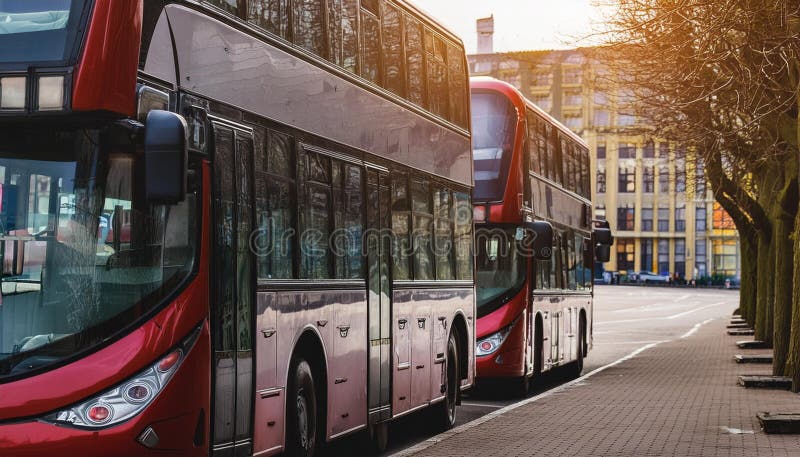 Double Decker Buses are Parked at the Bus Stop Close-up Stock Image ...
