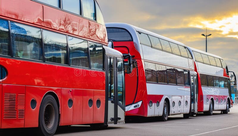 Double Decker Buses are Parked at the Bus Stop Close-up Stock Image ...