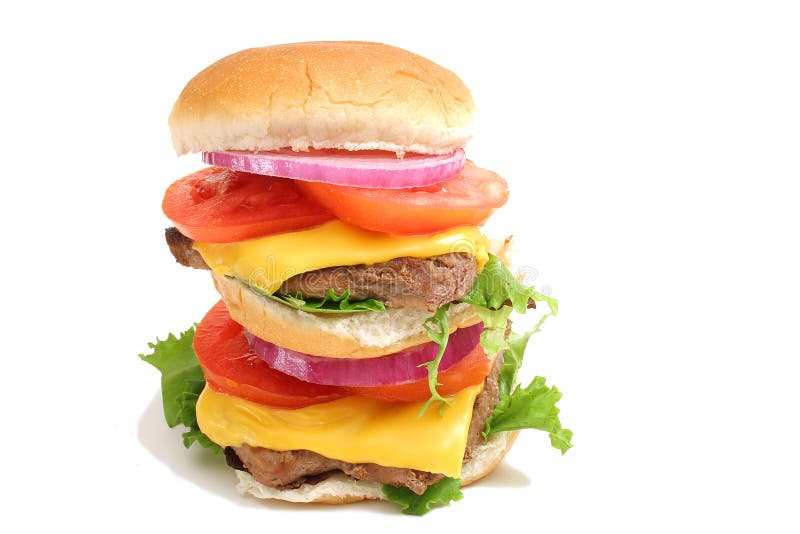 Double Decker Cheeseburger on White Stock Photo - Image of hamburger ...