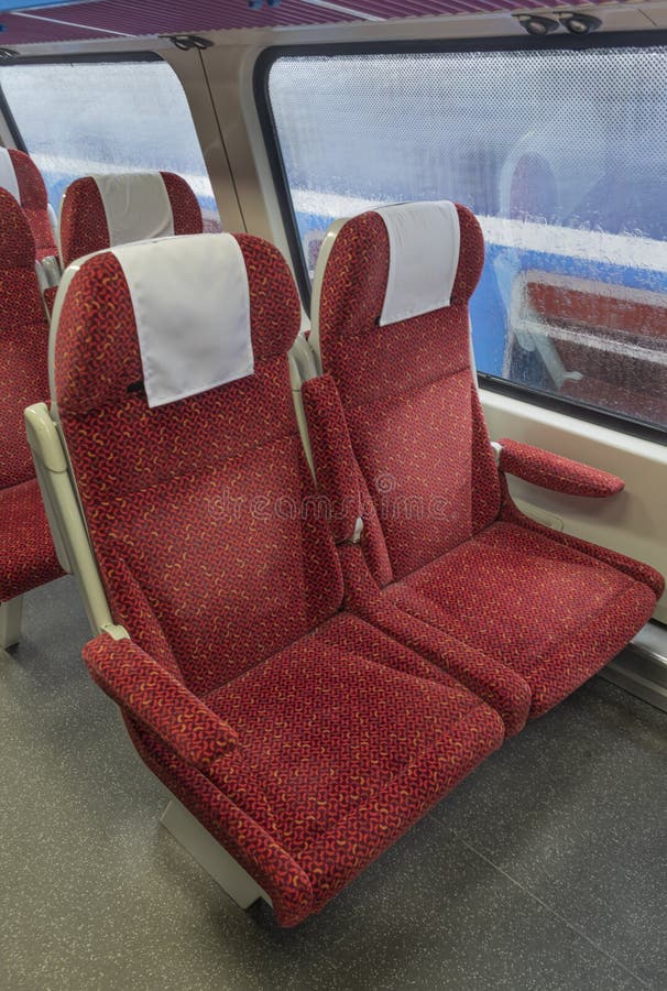 Electric Multiple Unit Interior with Red Seat in First Class Coach ...