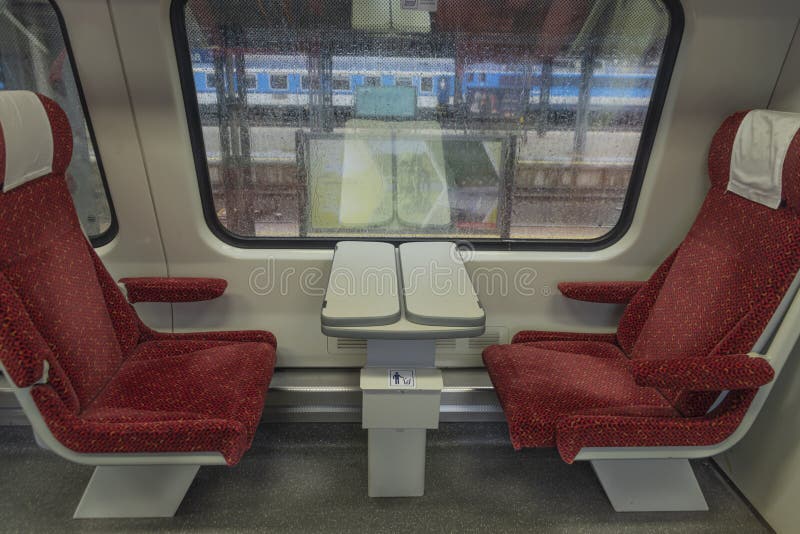 Electric Multiple Unit Interior with Red Seat in First Class Coach ...