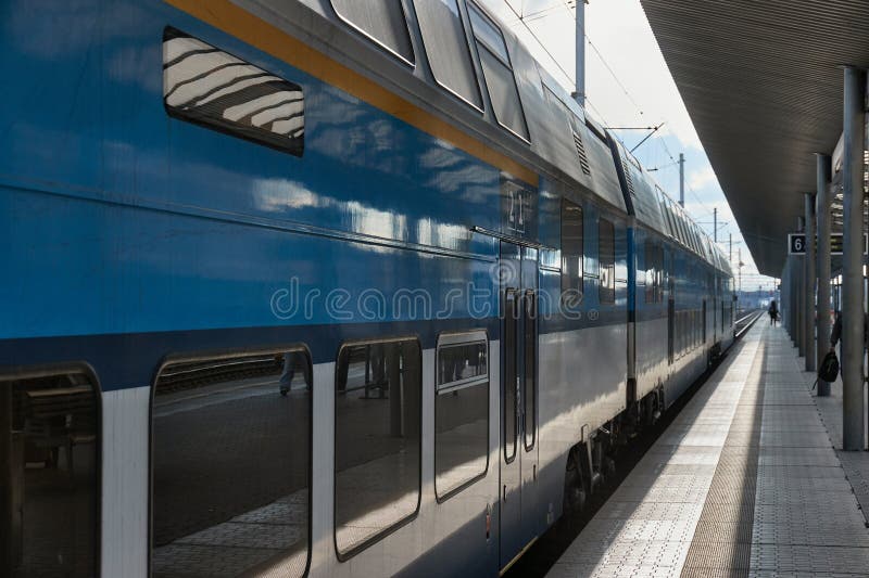 Double-decker Passenger Train at a Station Platform Stock Photo - Image ...