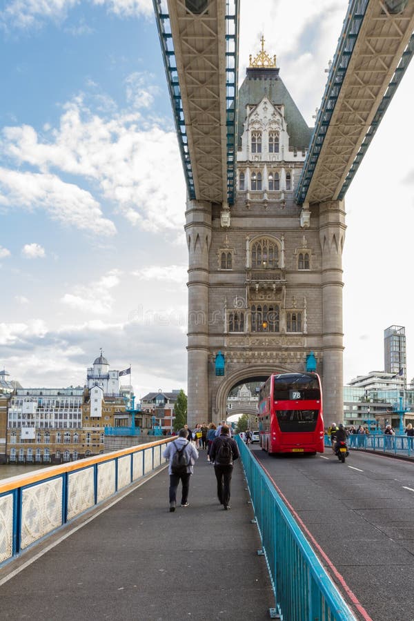 Double Decker Red Bus on the Tower Bridge Editorial Image - Image of ...