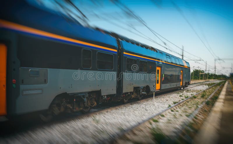 Double-decker train stock image. Image of carriage, industry - 147643145