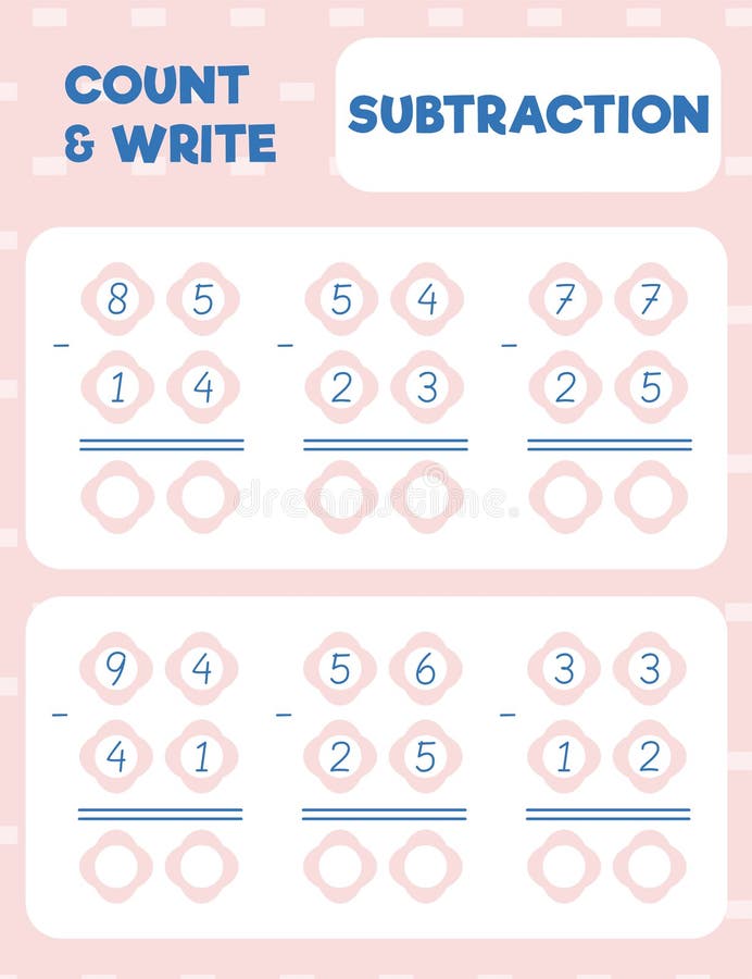 Double digit subtraction. stock vector. Illustration of number - 212884924