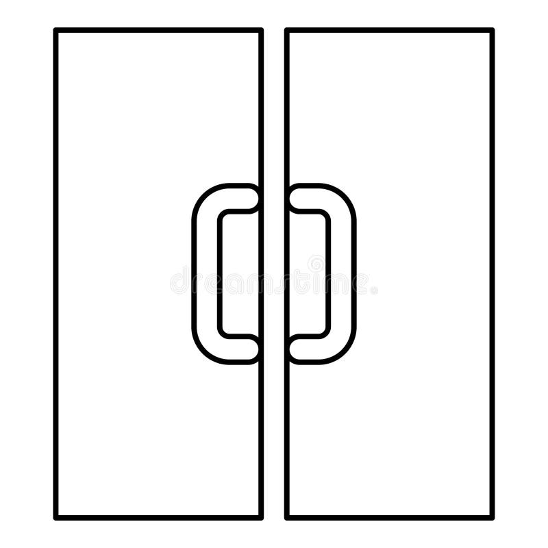 Double Door Exit Doorway Contour Outline Line Icon Black Color Vector ...