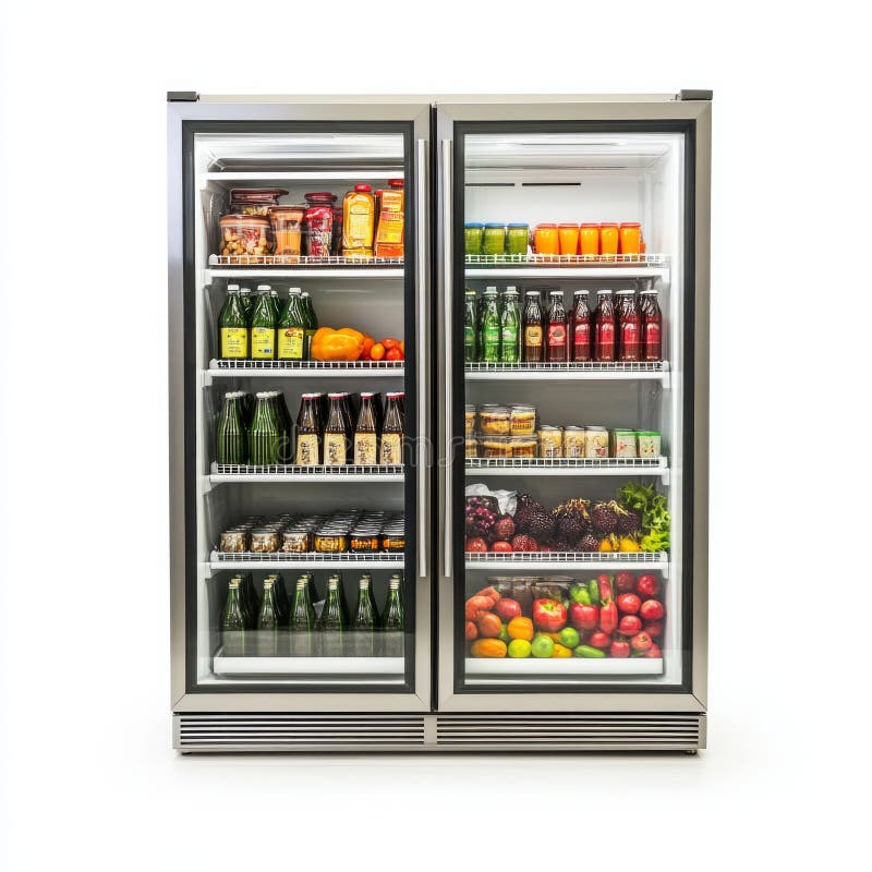 Double-door Fridge Filled with Assorted Beverages and Fresh Produce ...
