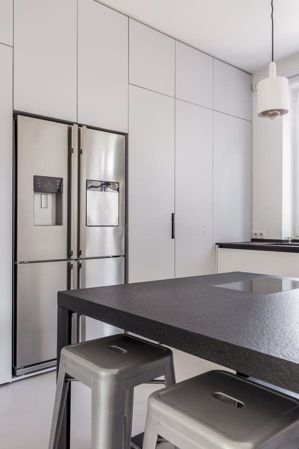 Double Door Refrigerator in Modern Kitchen Stock Photo - Image of ...