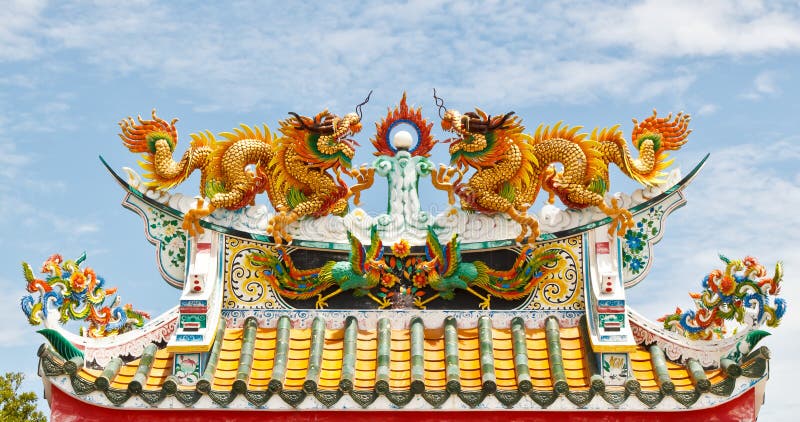 Double Dragon on Chinese Temple Roof Stock Image - Image of culture ...