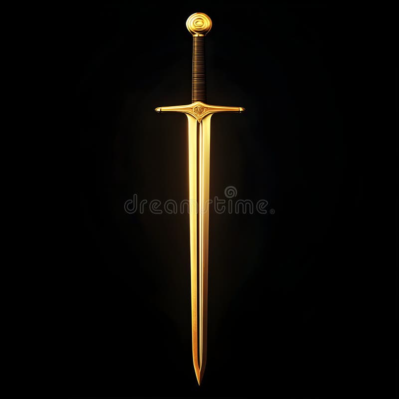 A Golden Sword Floating Against a Black Background. the Sword Features ...