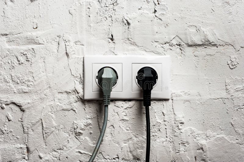 Double Electrical Socket with Plugged Cables Stock Image - Image of ...