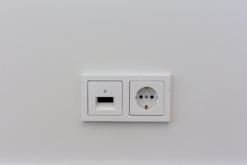 Double Electrical Socket on a White Wall in the Room Stock Photo ...