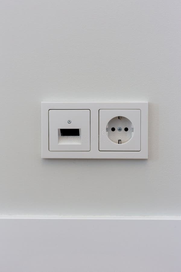 Double Electrical Socket on a White Wall in the Room Stock Photo ...