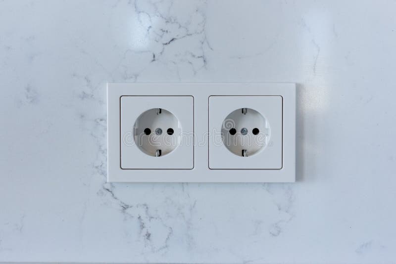 Double Electrical Socket on a White Wall in the Room Stock Photo ...