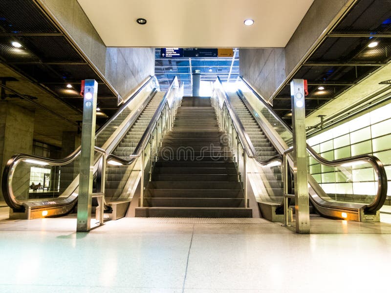 Double Escalators in an Indoor Mall or Building Stock Photo - Image of ...