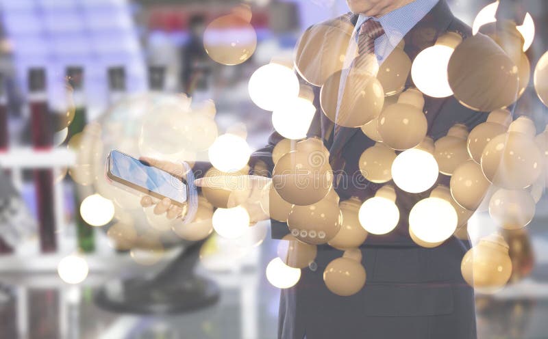 Double Explore Businessman with Bulb Stock Photo - Image of black ...