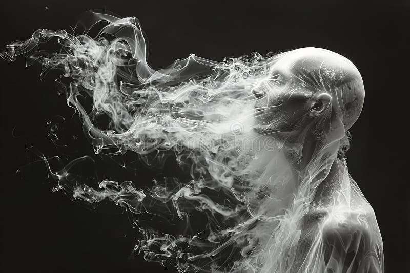 A Double Exposure of an Abstract Ghostly Creature Made from Smoke and ...