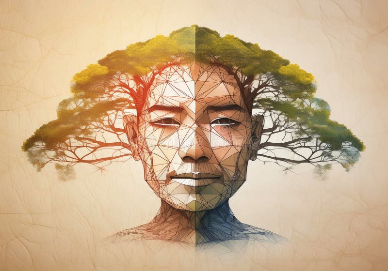 Double Exposure of Abstract Human Face and Big Old Tree Stock ...