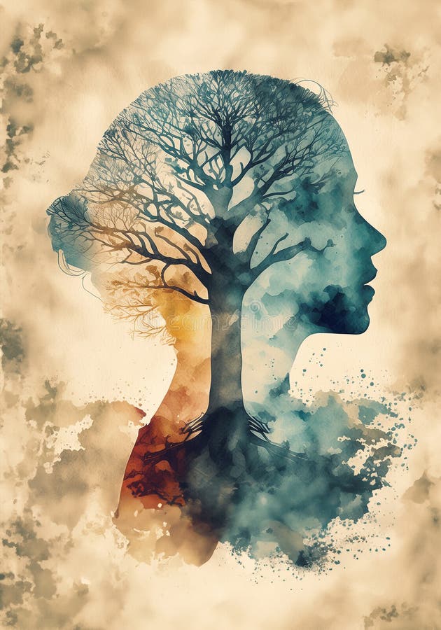 Double Exposure of Abstract Human Face and Big Old Tree Stock ...