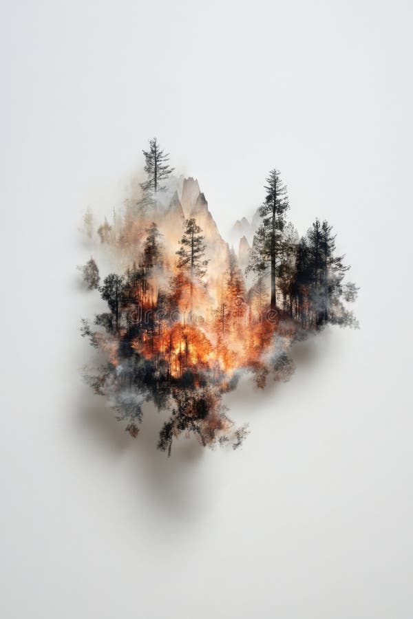 Double Exposure Art: Forest and Fire Blend in Surreal Landscape Imagery ...