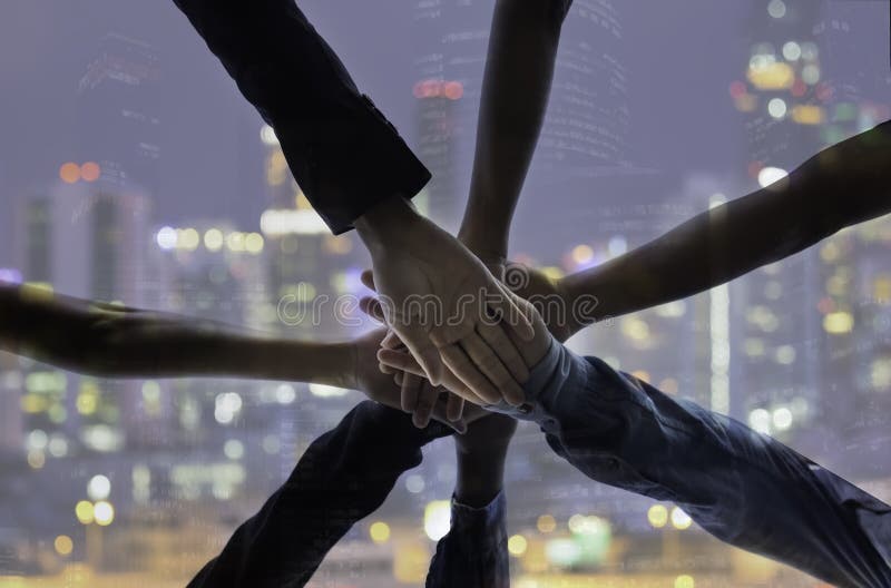 Banner of Group Young People Stack in Hands Teamwork Together with a ...