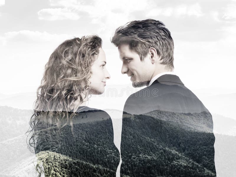 Double Exposure of Beautiful Young Couple Stock Photo - Image of curly ...