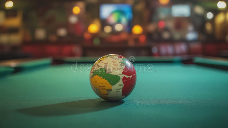 Double Exposure Billiard Ball with Earth Design on Pool Table in ...