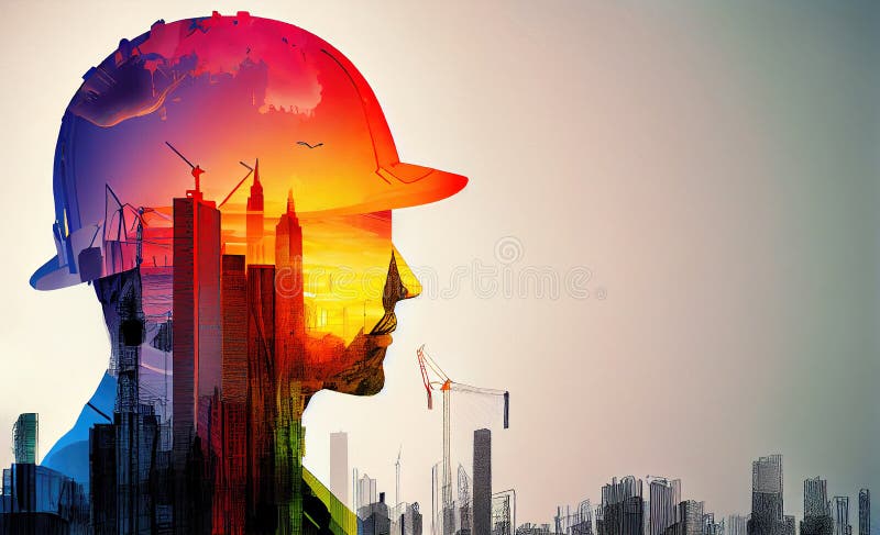 Double Exposure of Builder Silhouette and Construction Works Poster ...