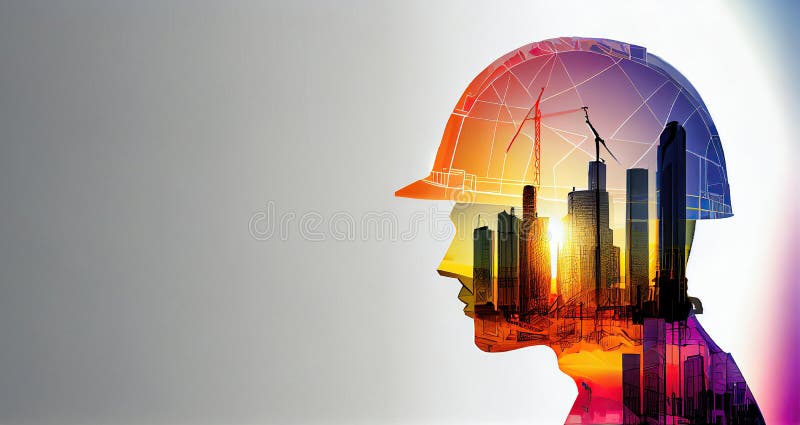 Double Exposure of Builder Silhouette and Construction Works Poster ...