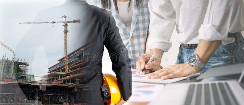 Double Exposure Building Construction Engineering Project Concept ...