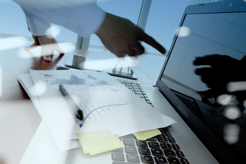 Double Exposure of Business Documents on Office Table Stock Image ...