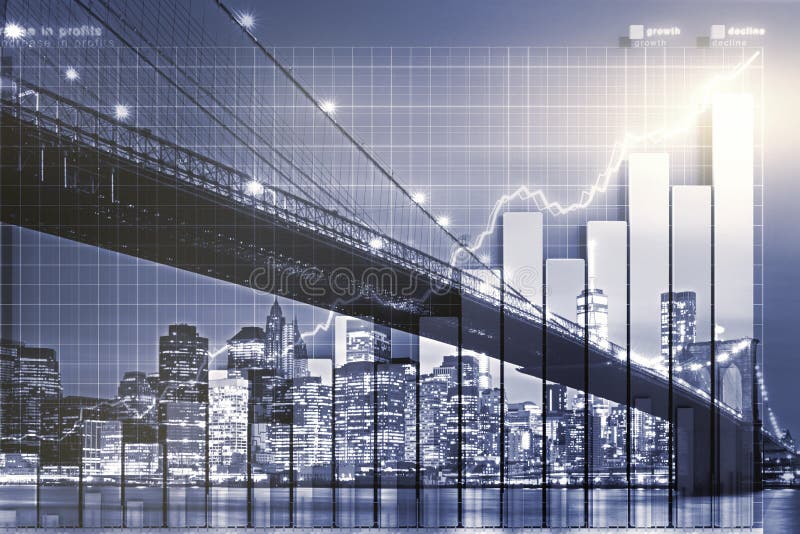 Double Exposure with Business Graph and Skyscrapers Stock Illustration ...