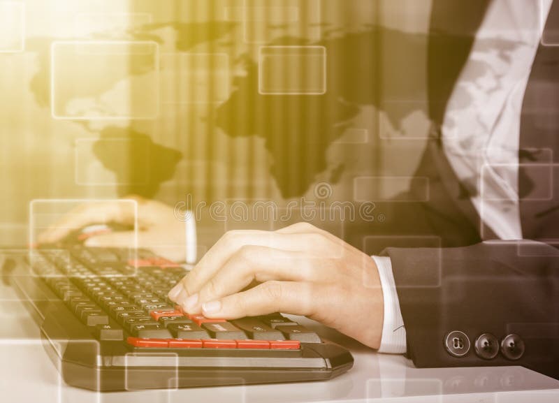 Double Exposure of Business Hands Working on Computer Keyboard Stock ...
