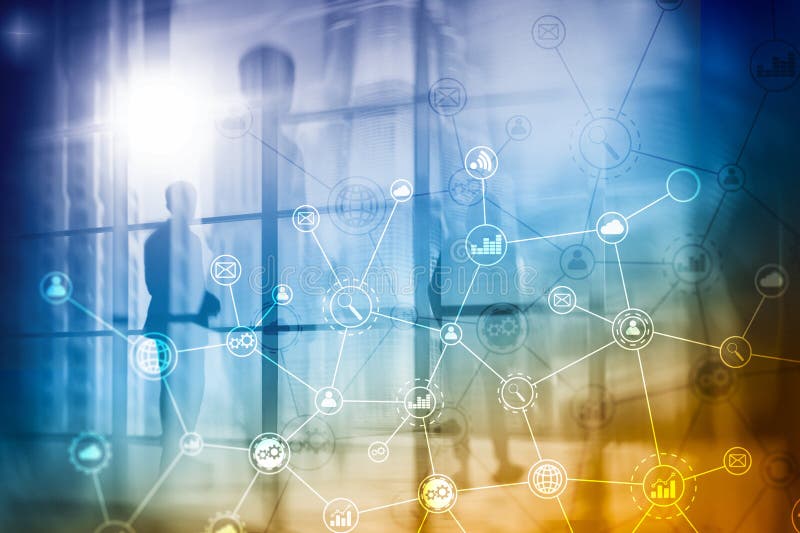 Double Exposure Business Organization Structure On Blurred Background ...