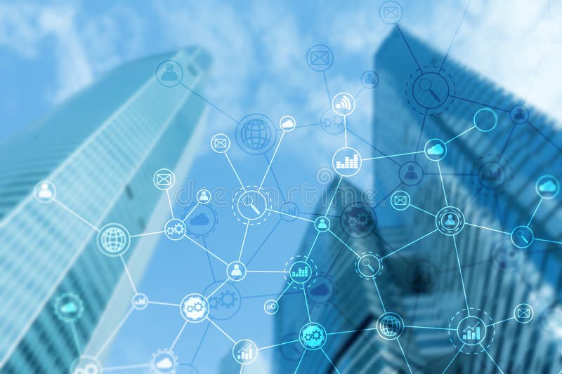 Double Exposure Business Organization Structure on Blurred Background ...