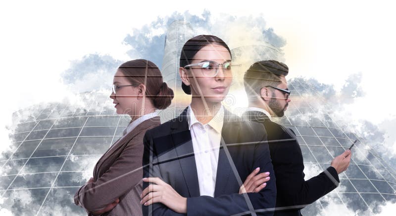 Double Exposure of Business People, Cityscape Stock Image - Image of ...