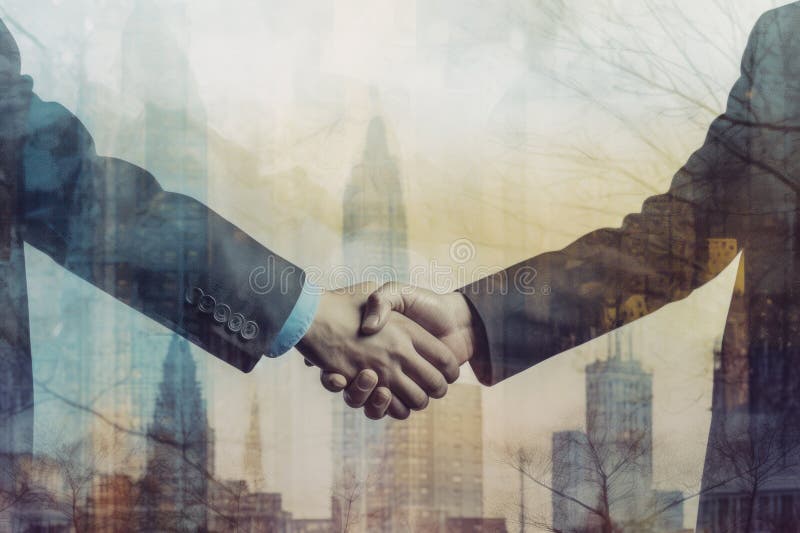 Double Exposure on Business People Closing a Deal with a Handshake ...