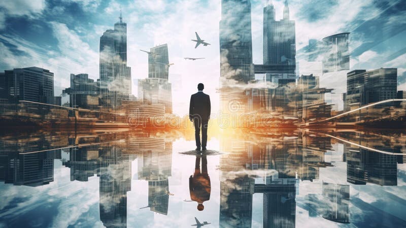 Double Exposure of Businessman and Future City, Investment and Modern ...