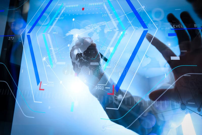 Double Exposure of Businessman Working with New Modern Computer Stock ...