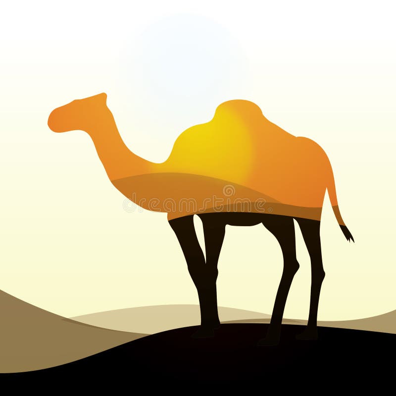 Double Exposure Camel and Desert. Vector Illustration Decorative Design ...