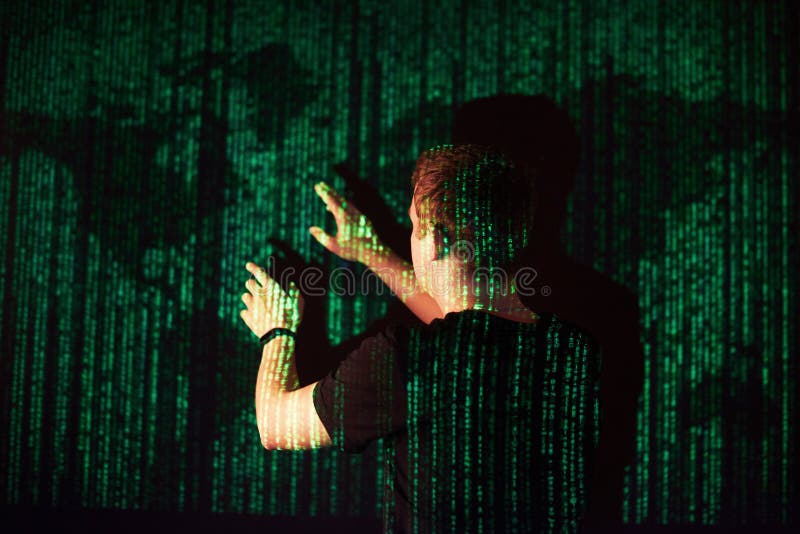 Double Exposure of a Caucasian Man and Virtual Reality VR Headset is ...