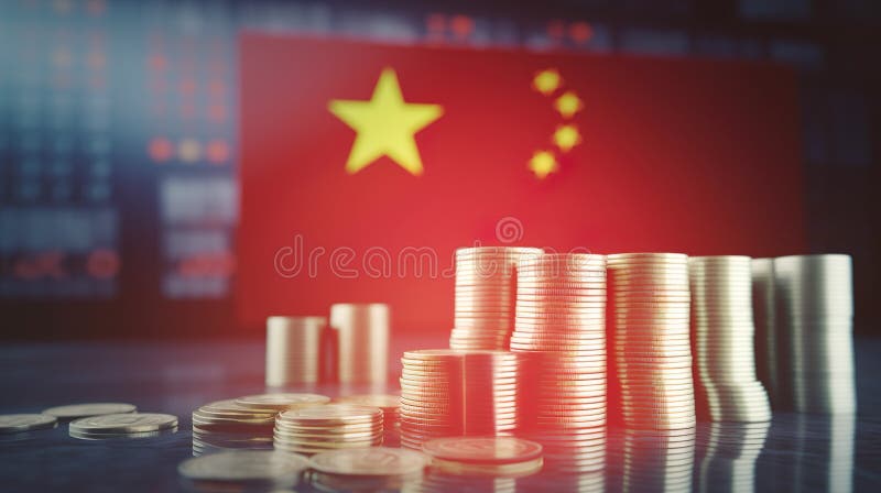 Double Exposure of China Flag , Coins Stacking and Investment Graph ...