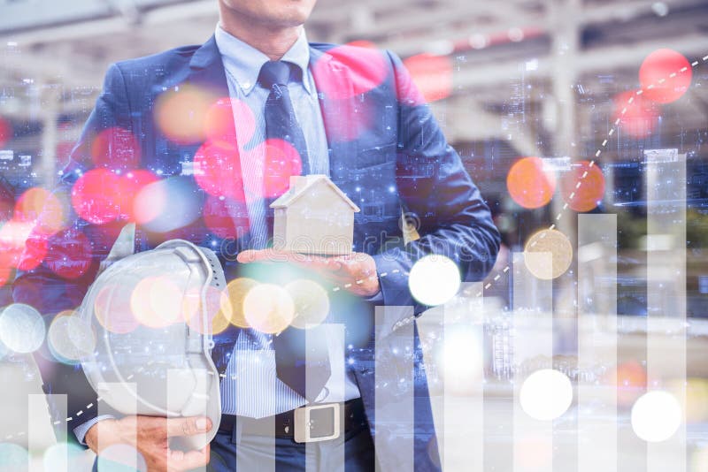 Double Exposure of Civil Engineer with Growth Graph of Revenue ...