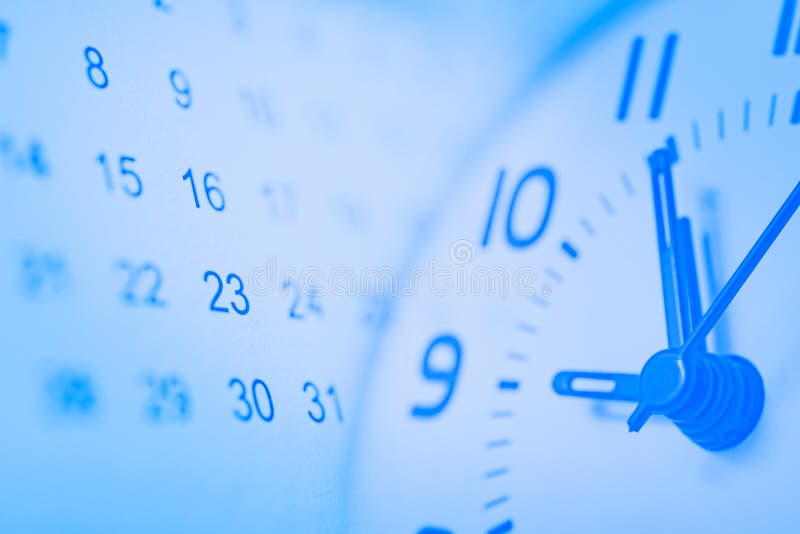 Double Exposure of Clock and Calendar with Blue Gradient Color Stock ...