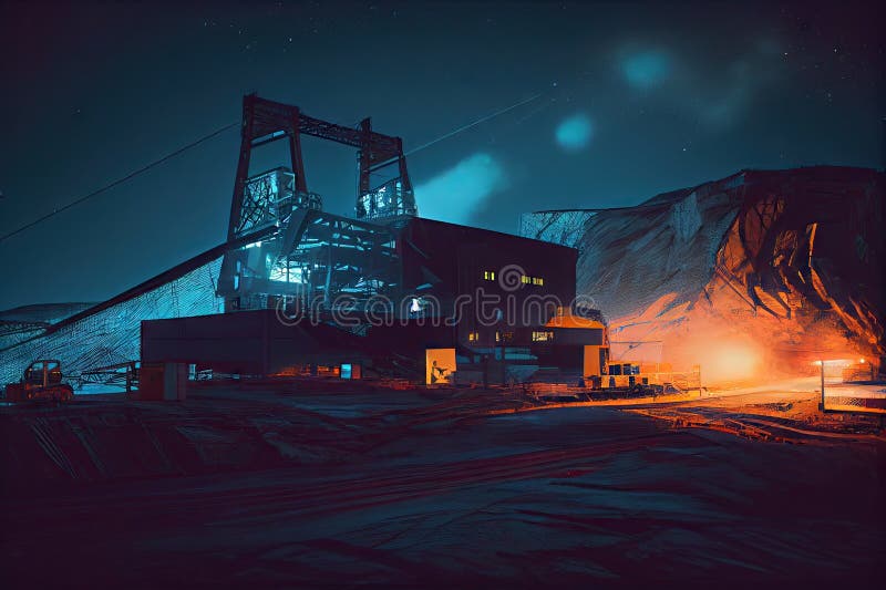 Double Exposure of Coal Mining Facility, with Bright Lights and ...