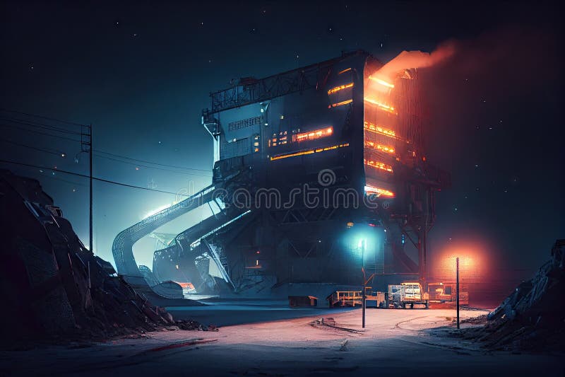 Double Exposure of Coal Mining Facility, with Bright Lights and ...