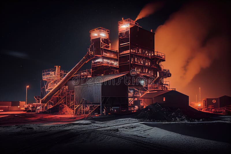 Double Exposure of Coal Mining Facility, with Bright Lights and ...