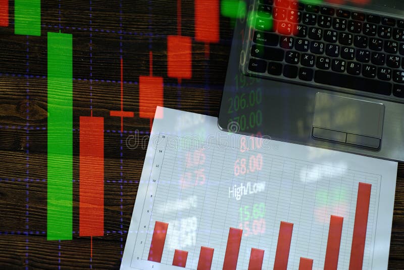 Double Exposure of Coin Stack with Stock Market Screen Chart Boa Stock ...