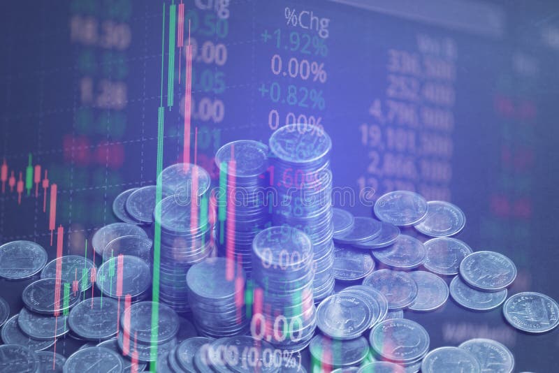 Double Exposure of Coin Stack with Stock Market Screen Chart Boa Stock ...